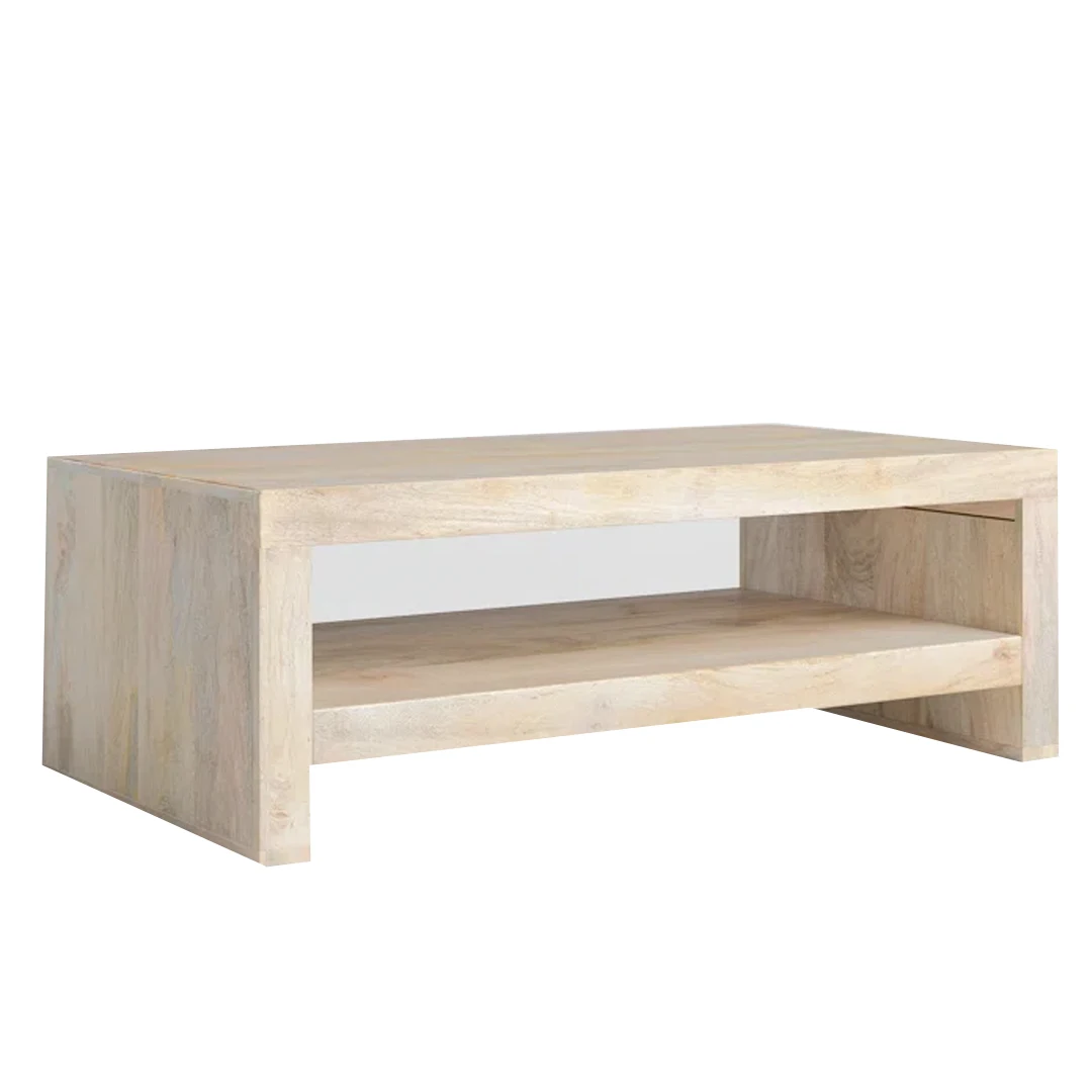 Teak Solid Wood Coffee Table With Rectangular Top Table And Underneath Lower Open Shelf ...