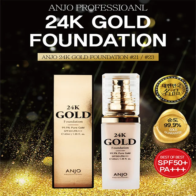 24K Gold Korean Skin Care Foundation Vegan OEM Liquid and Powder Concealer with Long Lasting ...