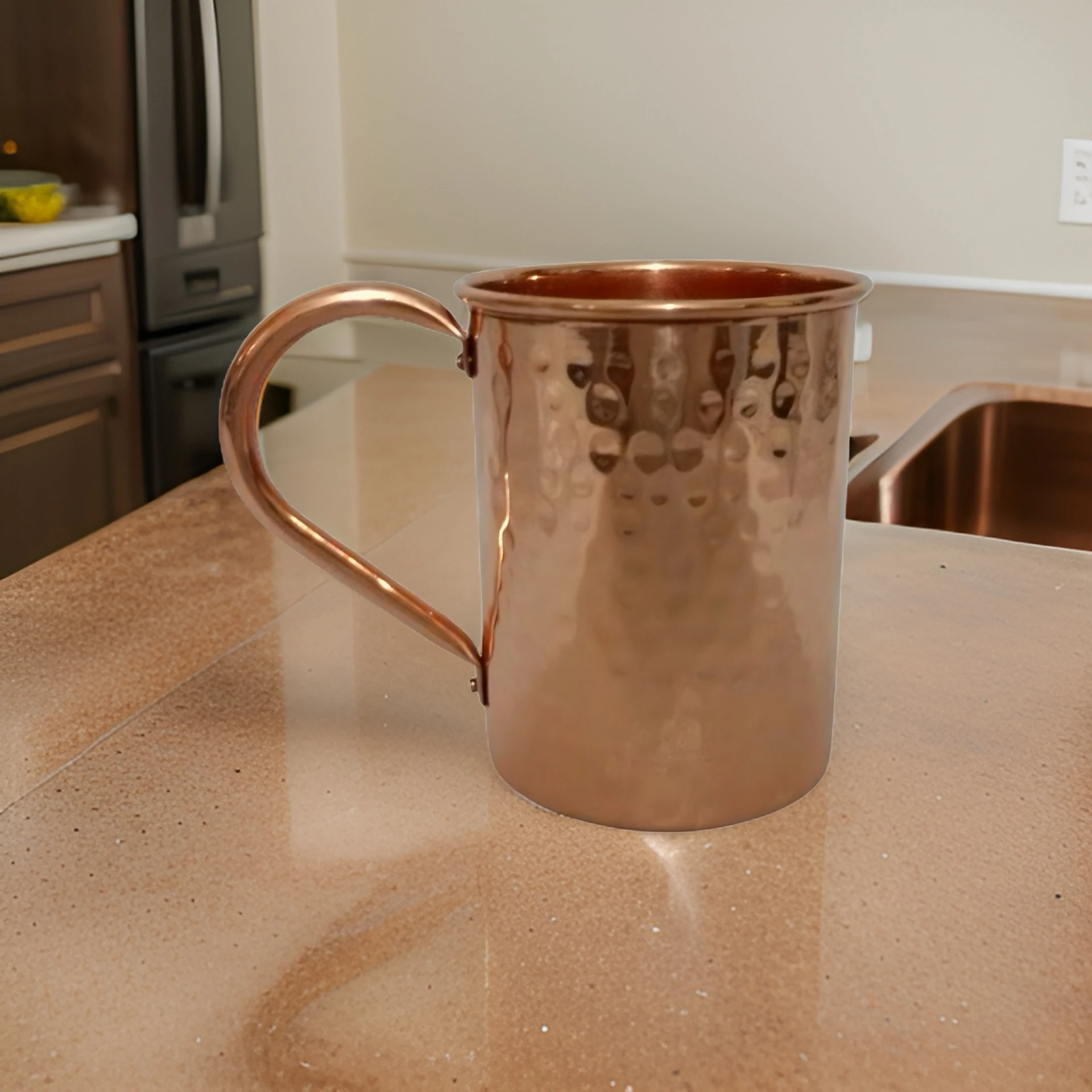 Solid Pure Thick Copper Drinking Straight Mug Hammered Look Easy Care ...