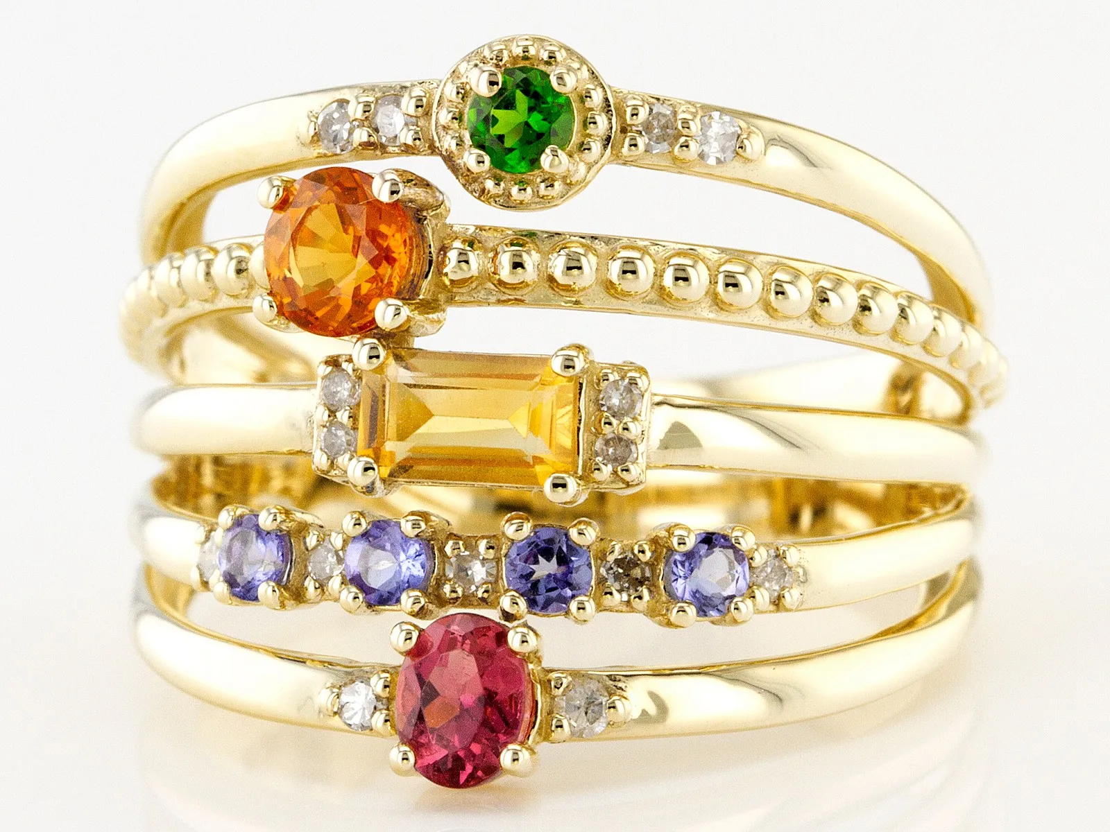 Radiant Allure: Multi-gemstone Ring In 10k Yellow Gold | A Captivating ...