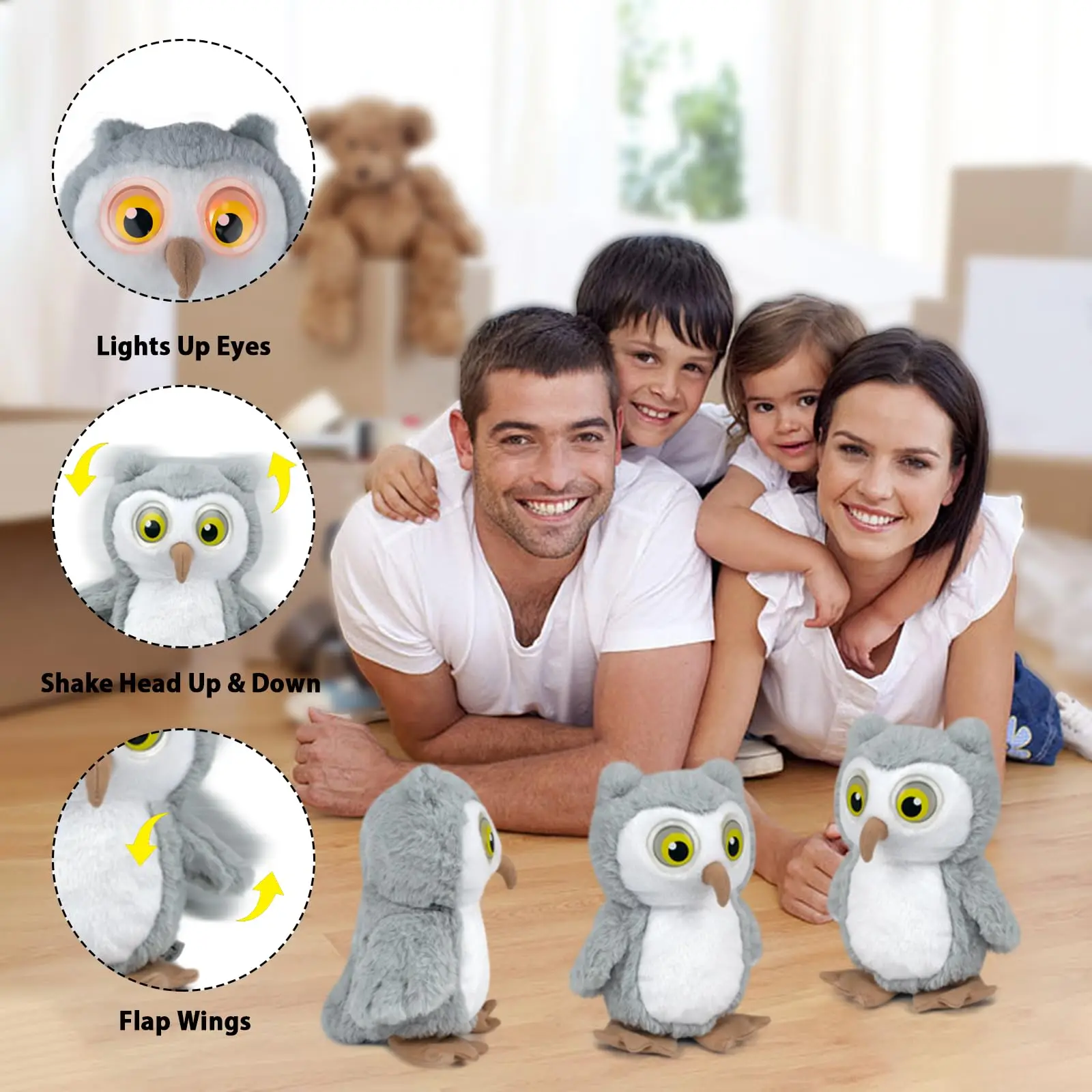 Unisex Bright Big Eyed Owl Plush Toy Interactive Animal Filling With Pp ...