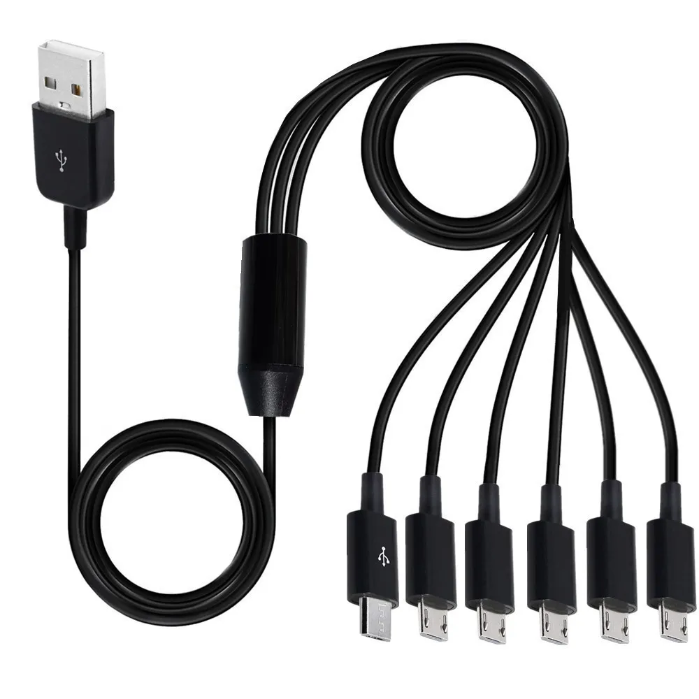 USB 2.0 Type a Male to 6 Micro USB 5 Pin Male Splitter Y Data Sync and ...