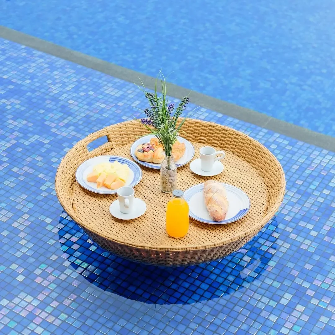 Madona Round Floating Tray Made Of Rattan Frame And Woven Rattan With A Natural Brown Finish ...