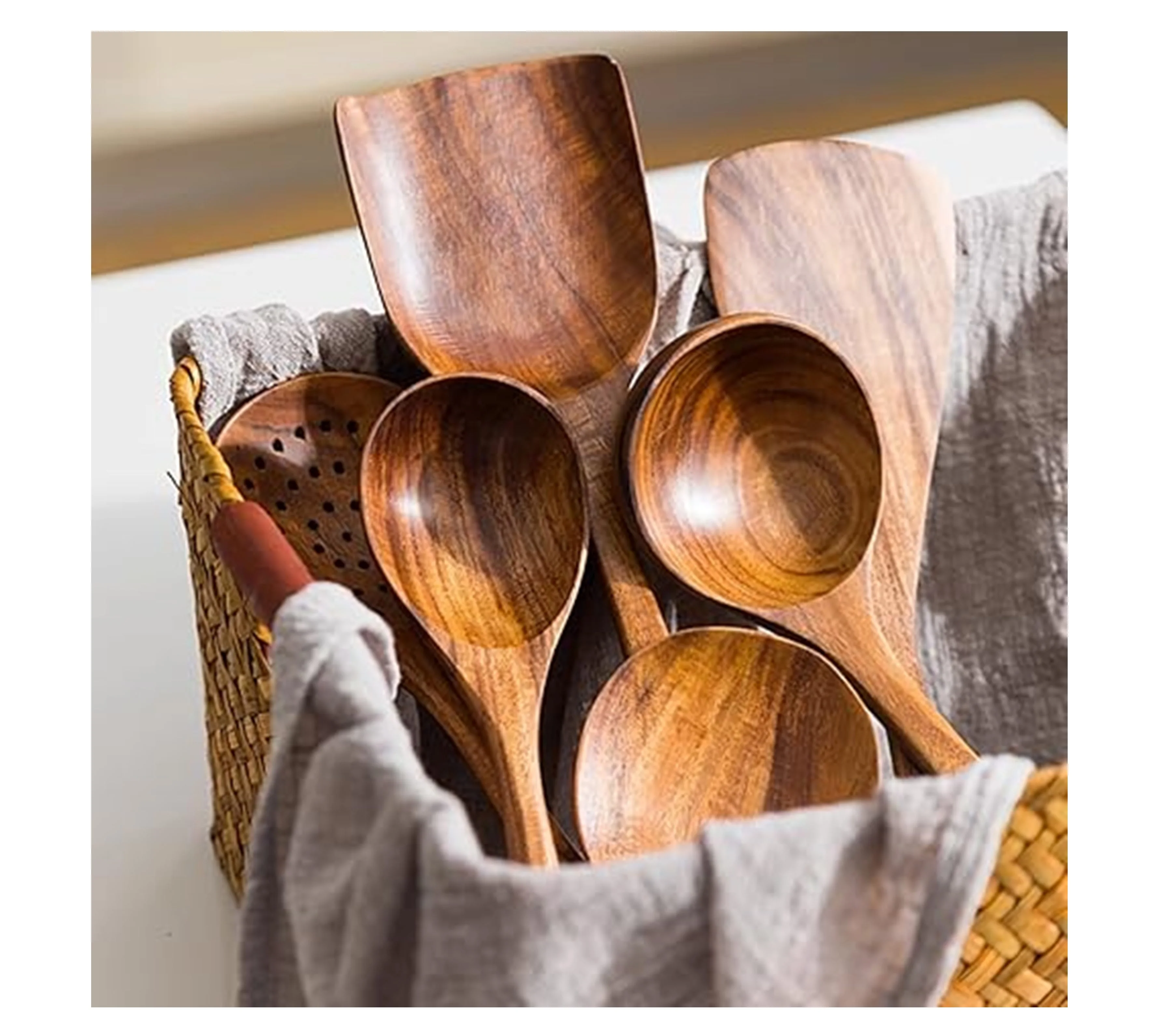 Kitchen Utensil Set Non-Stick Wood Spatula and Spoons with Mango Acacia ...