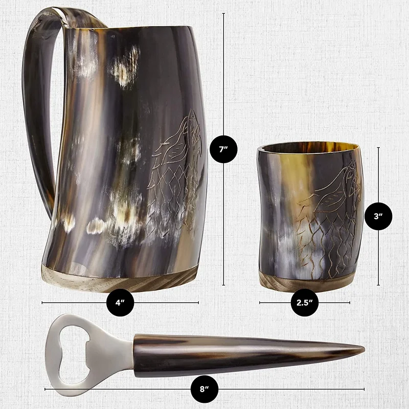 Authentic Viking Drinking Horn Mug Bottle Opener Whiskey Cup Food Safe ...