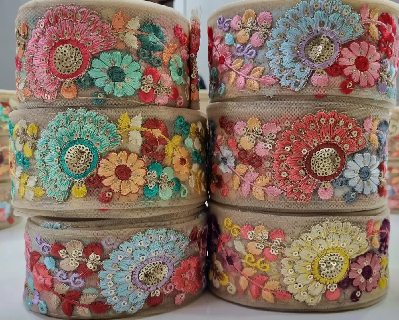 Multi Colored Floral Embroidered Ribbons - Perfect for Crafts