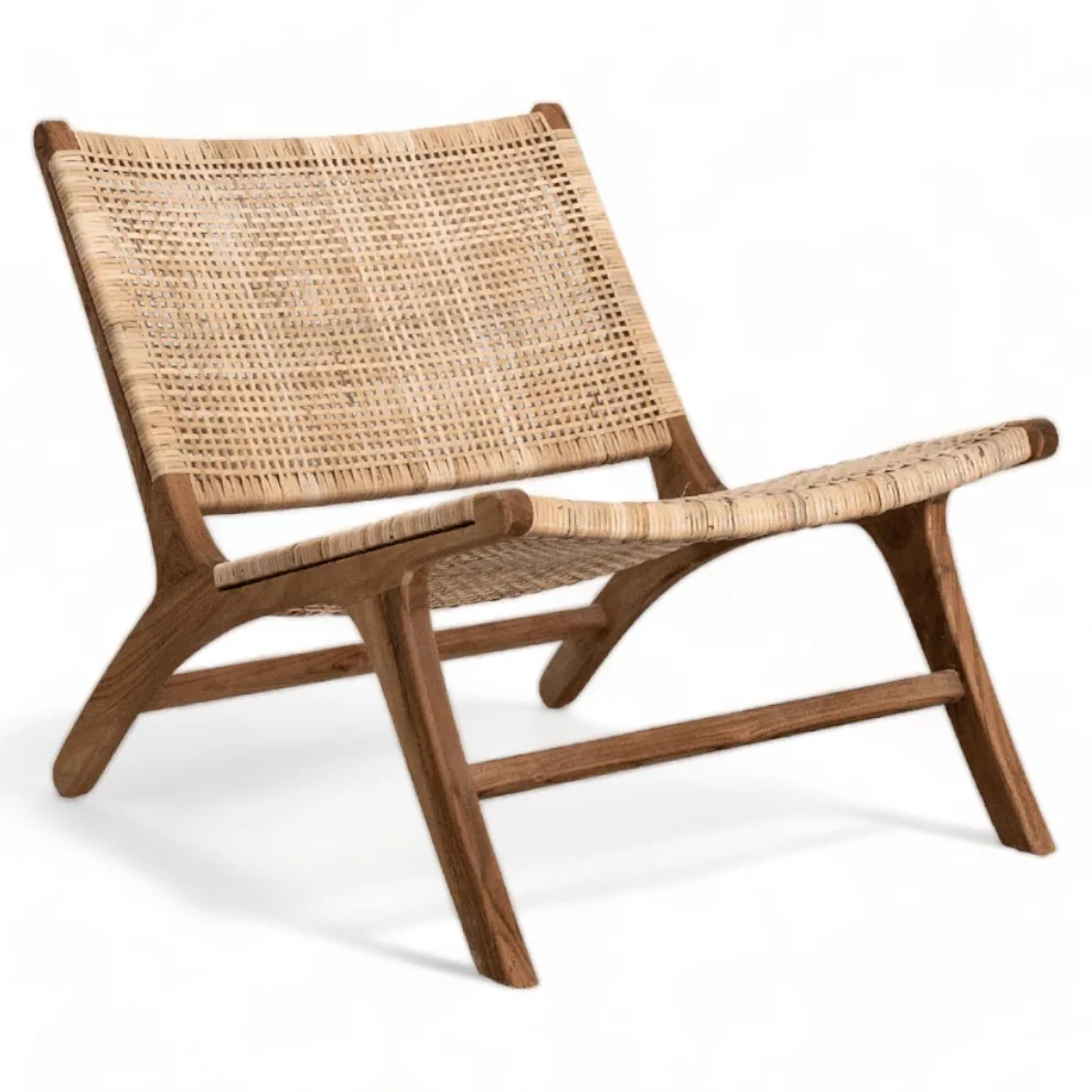Outdoor Solid Wood Sofa - Teak Lazy Chair with Rattan Weaving