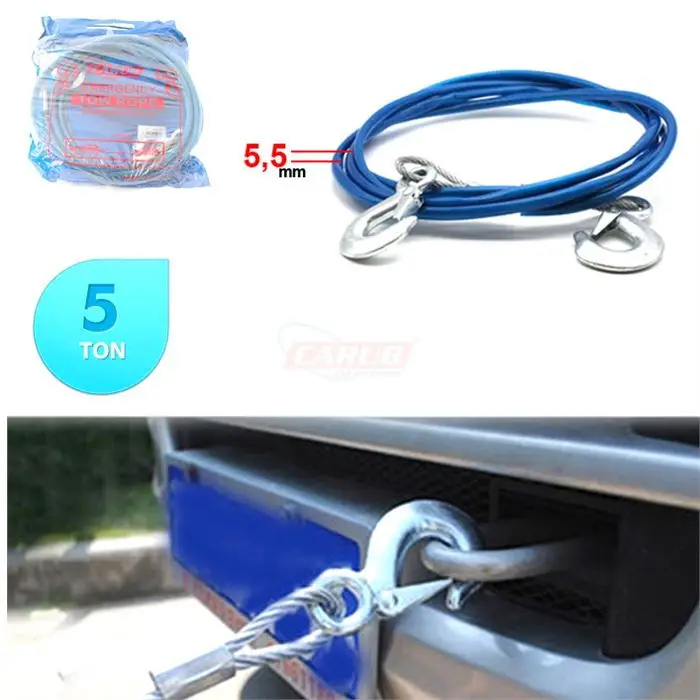 Auto Car Heavy Duty Steel Wire Material(5tons ) Tow Rope Snatch Auto ...