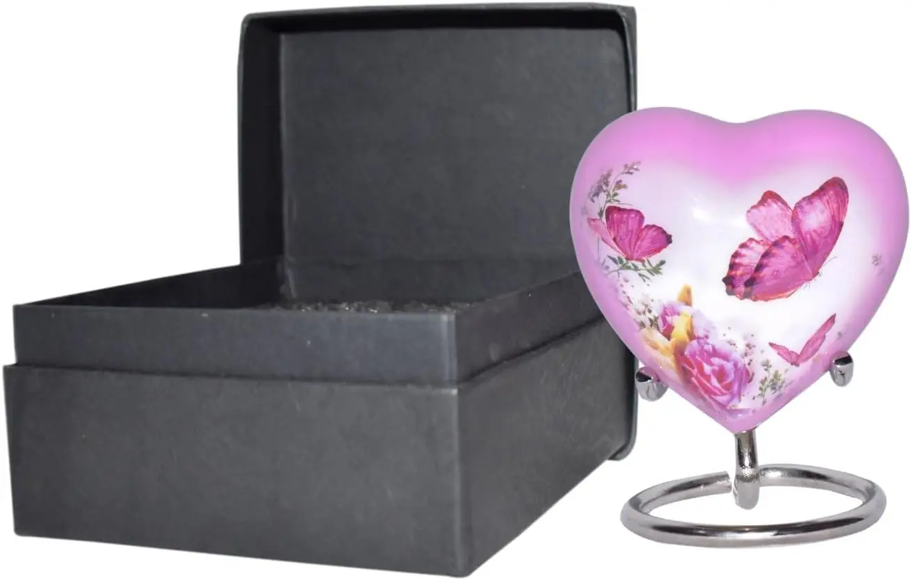 Butterfly Heart Keepsake Urn - Mini Heart Cremation Urn With Stand ...