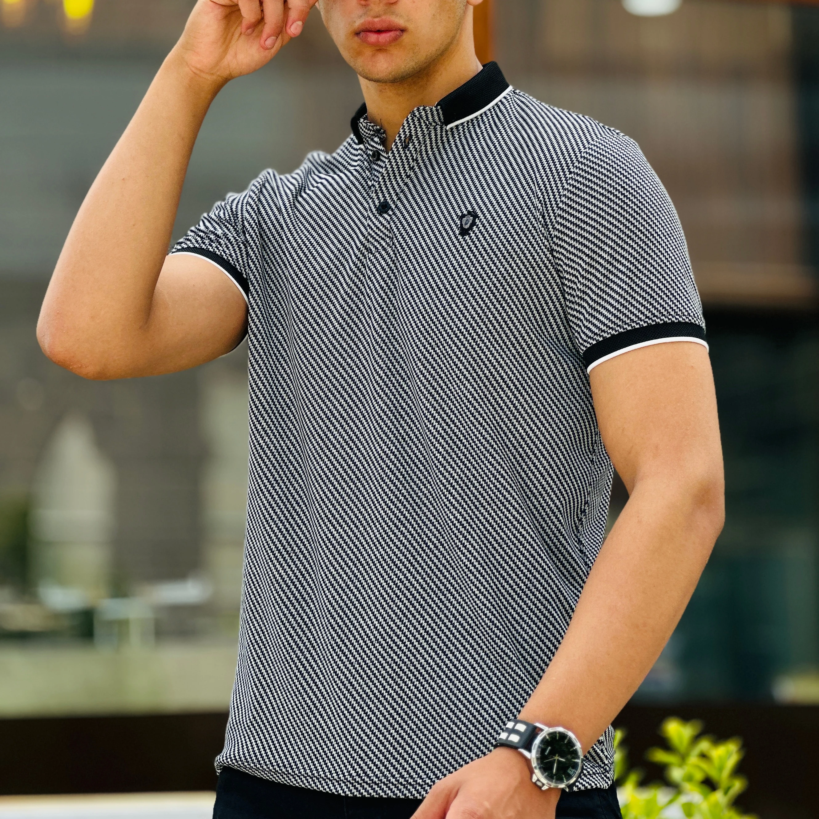 Diagonal Striped Polo Shirt 95 Polyester 5 Lycra Affordable From