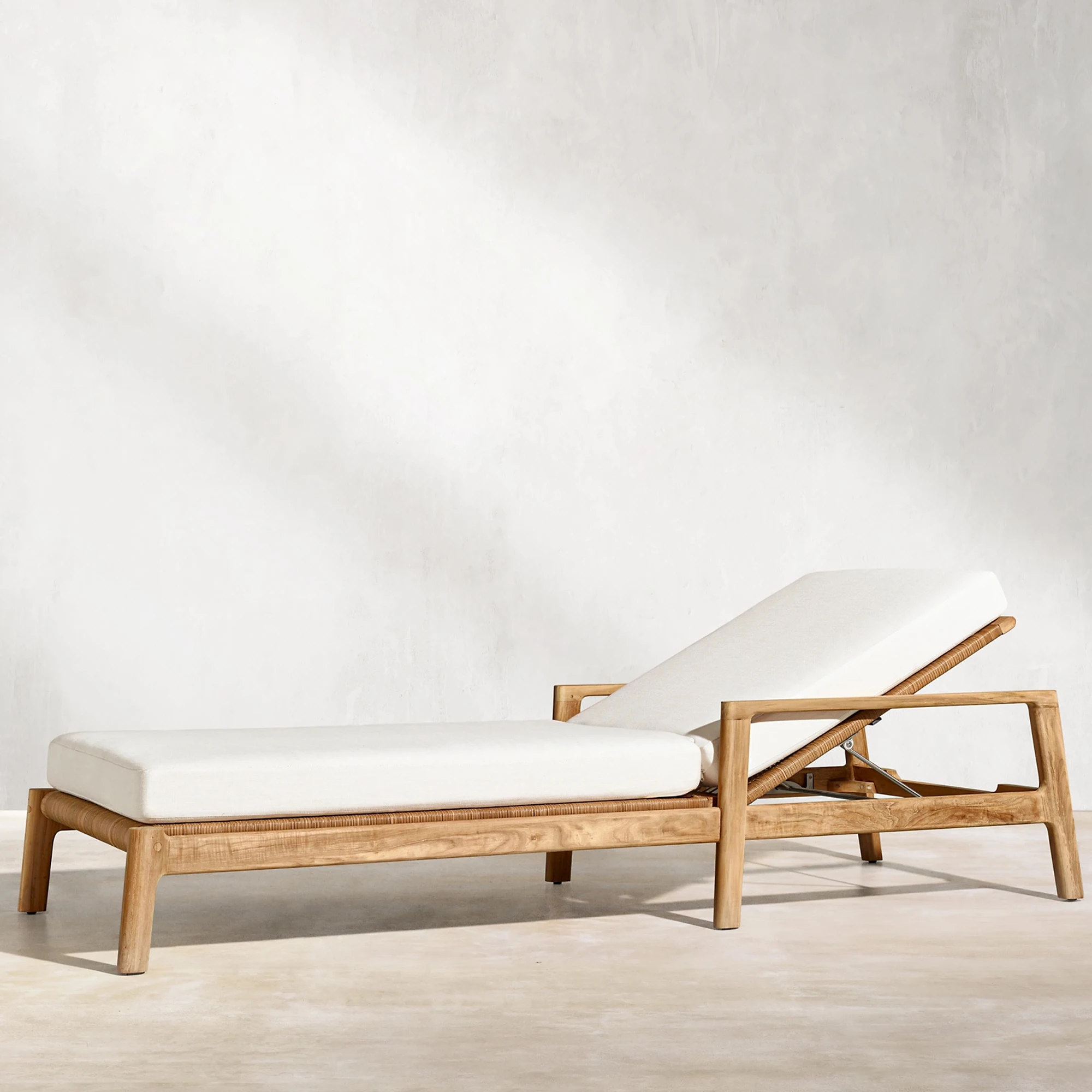Teak Wood Sunbed Lounge with Natural Rope - All Weather Outdoor