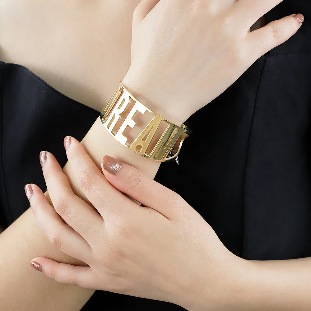 Diy Jewelry Custom Hollow Letter Wide Bangle Bracelet Creative ...