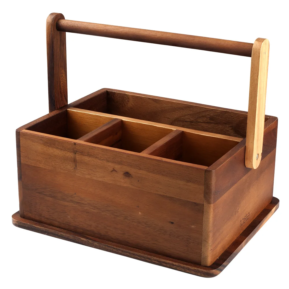 Wooden Caddy Three Equal And One Large Compartment For Kitchen Utensil ...