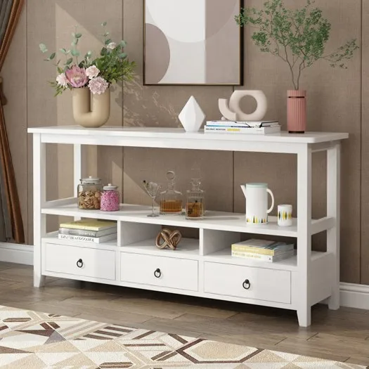 White Tall Console Table.natural Wood Console Table. Cream Console ...