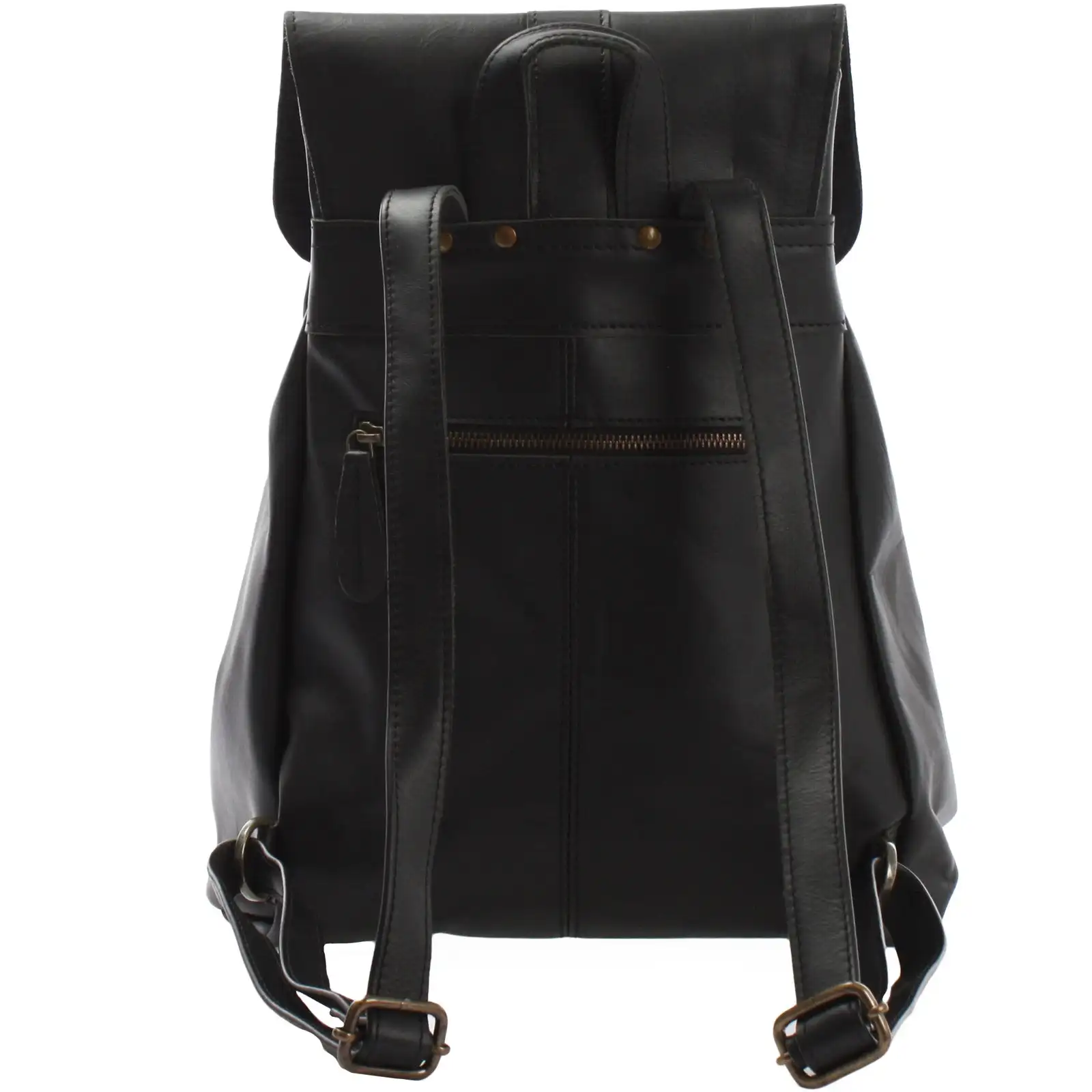 Double Adventure Backpack In Black Leather Flap With Magnetic Closure ...