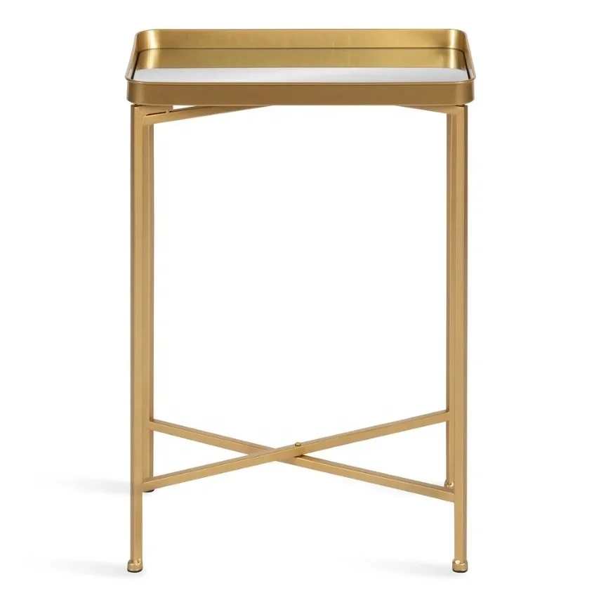Mirror Tray Gold Metal Top Knockdown Side Table Rectangle Shape For ...