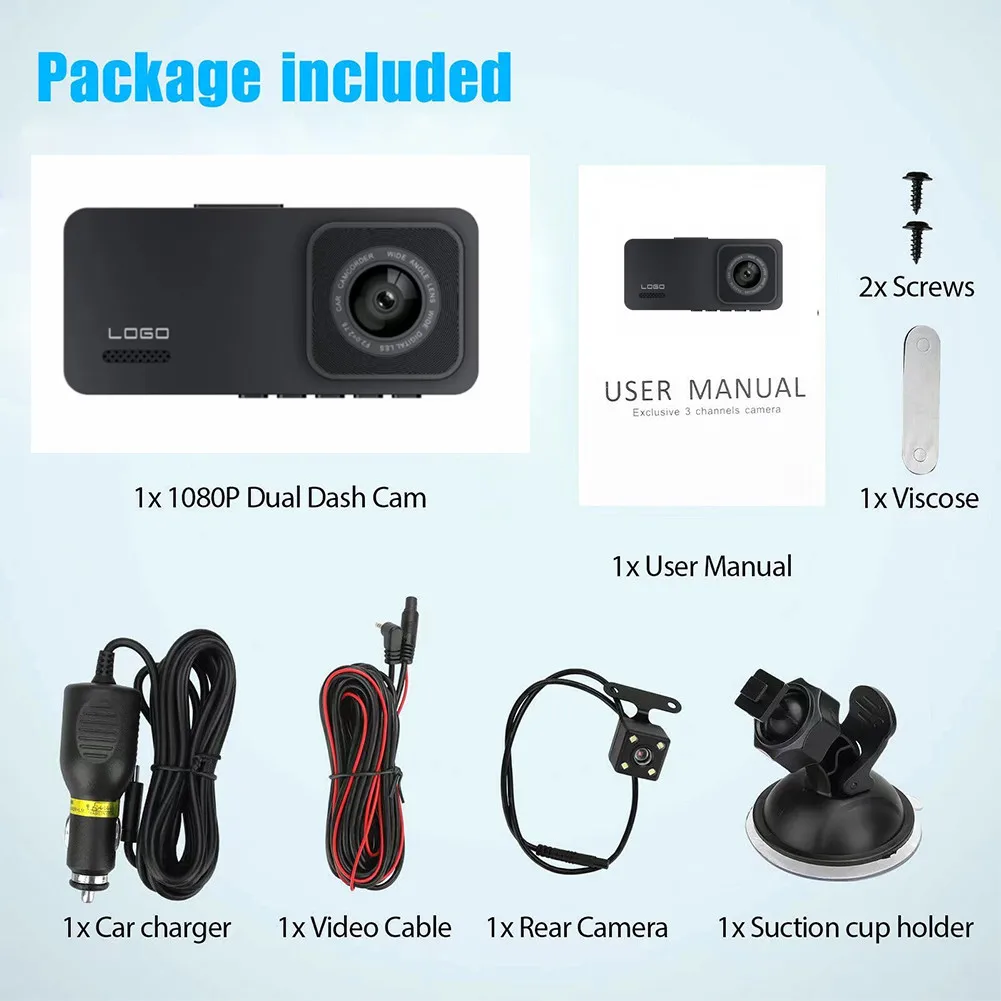 1080P 3 Lens Dash Cam WiFi 2 Inch Screen Car Video Camera Night Vision ...