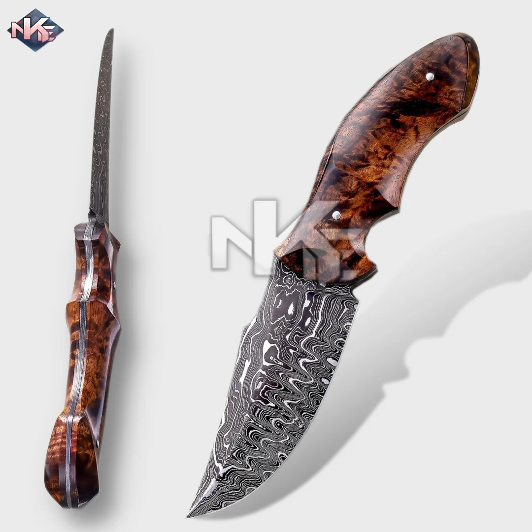 Strong Hand Crafted Fixed Blade Knife Damascus Steel Knife With Iron Wood Handle And Cow Hide ...