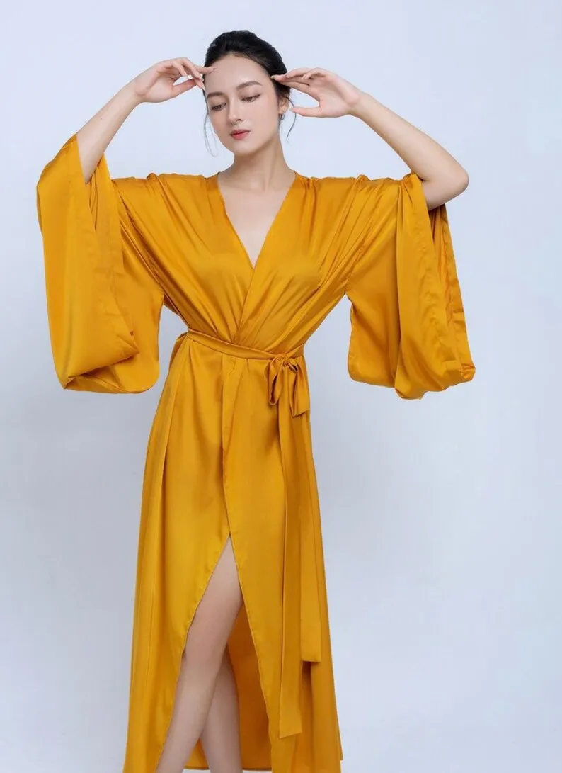 Indian Handmade Silk Kimono Robe Bridal Nightwear Satin Robe Silk Bridesmaid Robe - Buy Satin ...