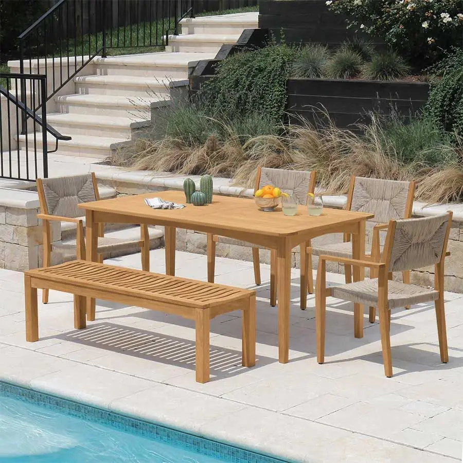 Modern Outdoor Dining Set Furniture with Rope Chair Garden Teak ...