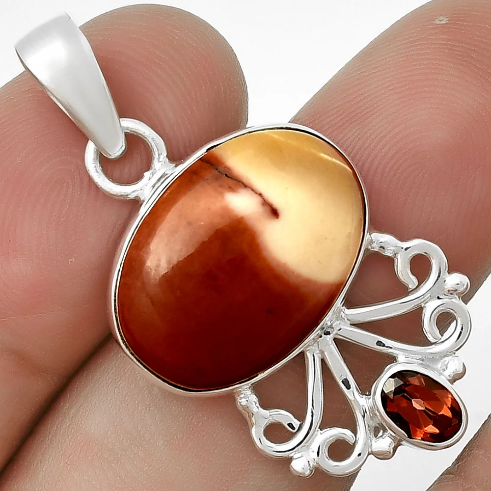 Natural Red Mookaite & Garnet 925 Sterling Silver Pendant Jewelry P ...