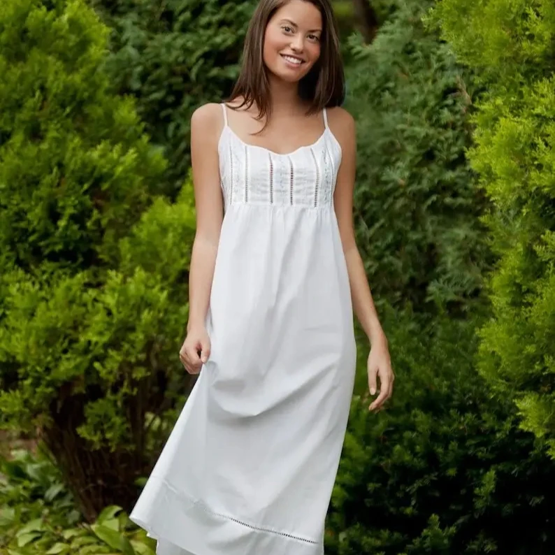Vintage Trends White Cotton Nightgown - Embroidered & Soft