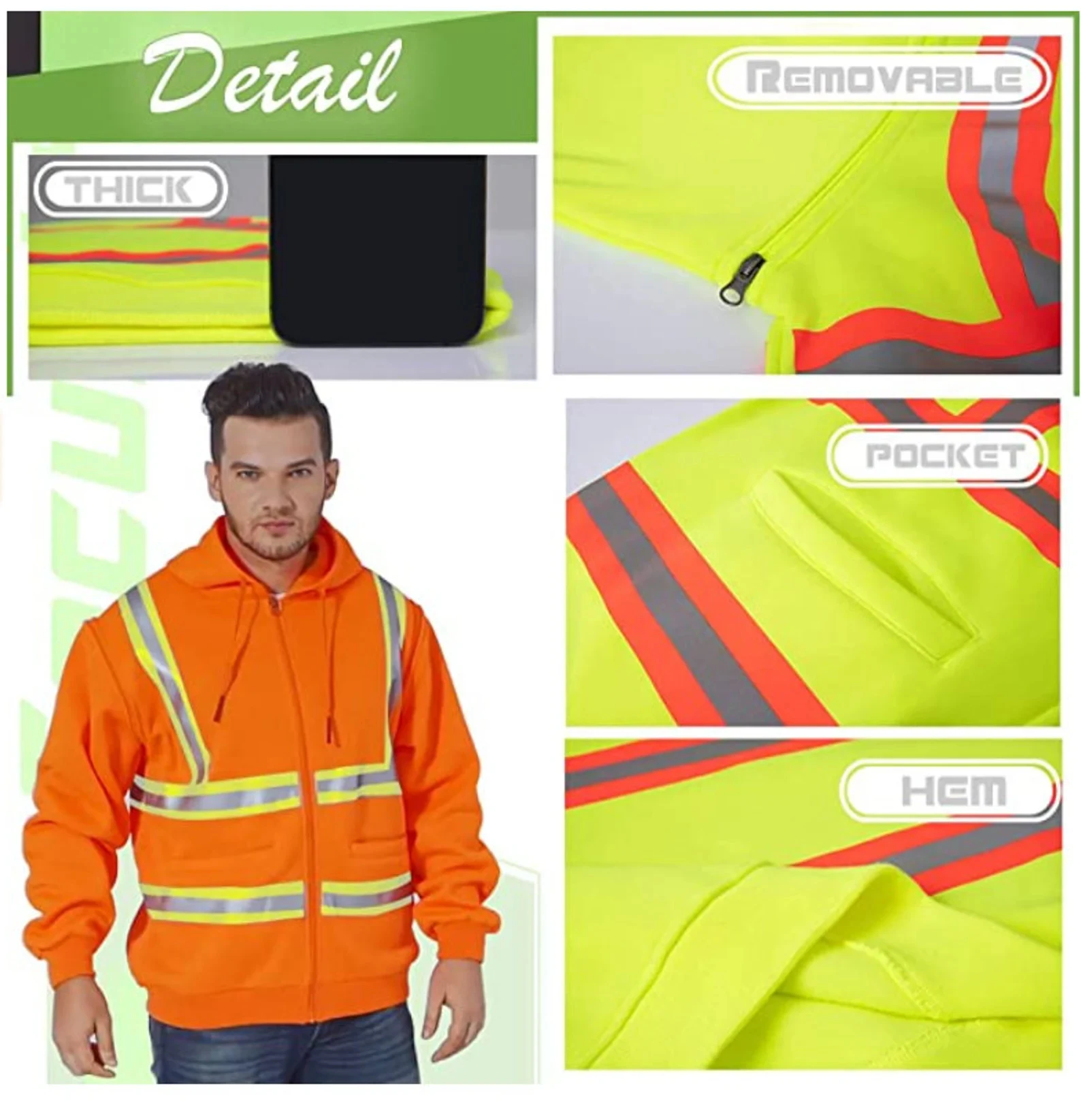 Customized High Reflective Full Zipper 3M Roadway Safety Nigh Fleece ...