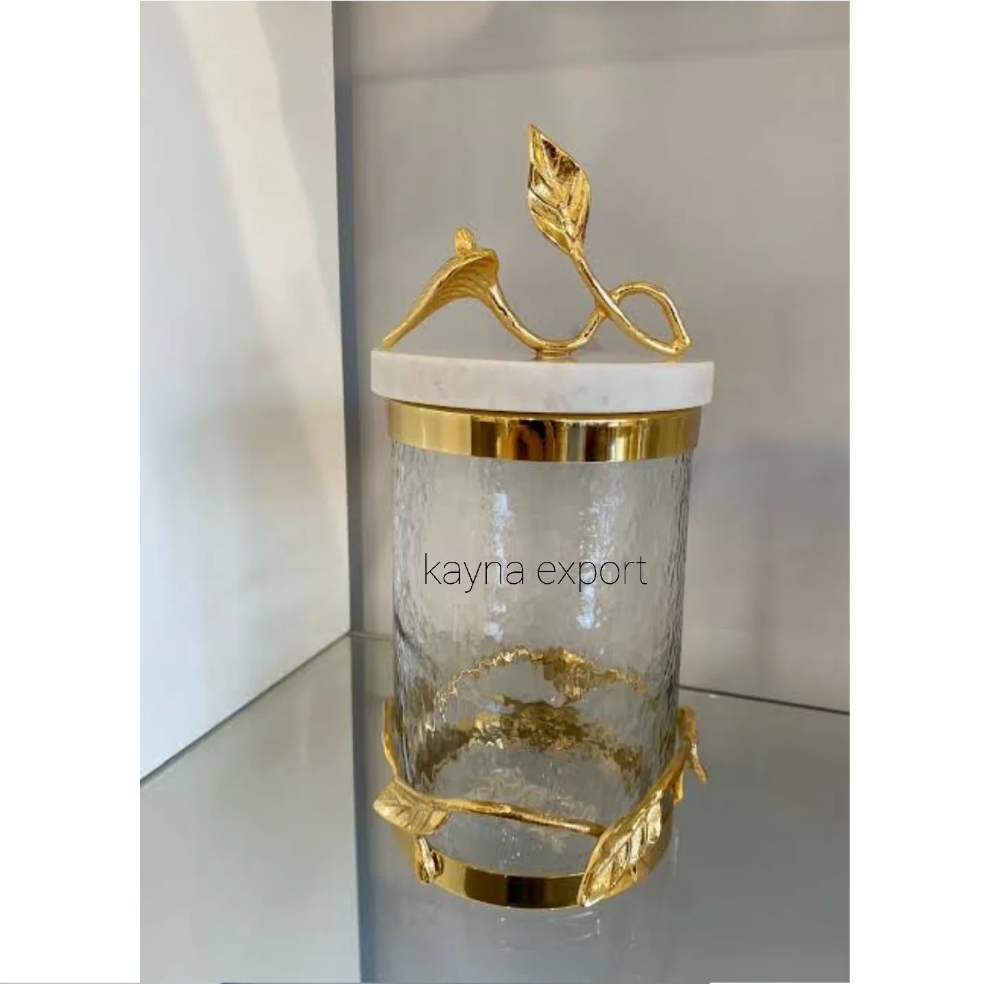 Luxury Decorative Gold Platted New Leaf Design With Metal Lid Hammered ...