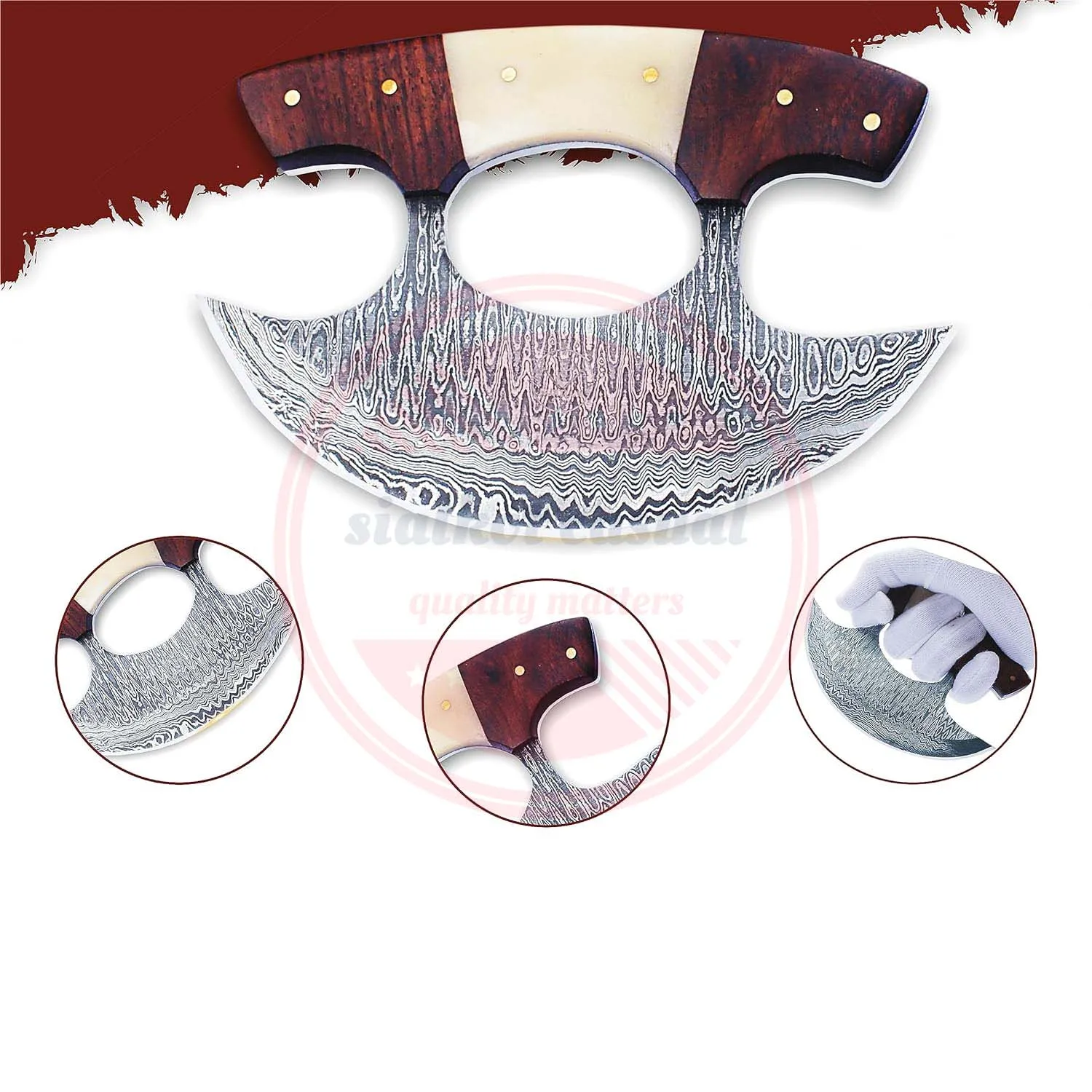 Custom Handmade Damascus Steel Ulu Knife With Comfortable Grip Wooden ...