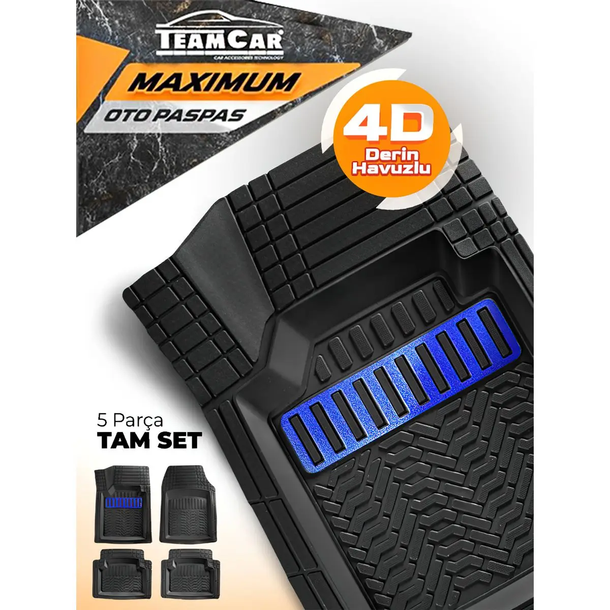 Teamcar Full Set 4 D Car Floor Mats Universal With Black - Blue ...