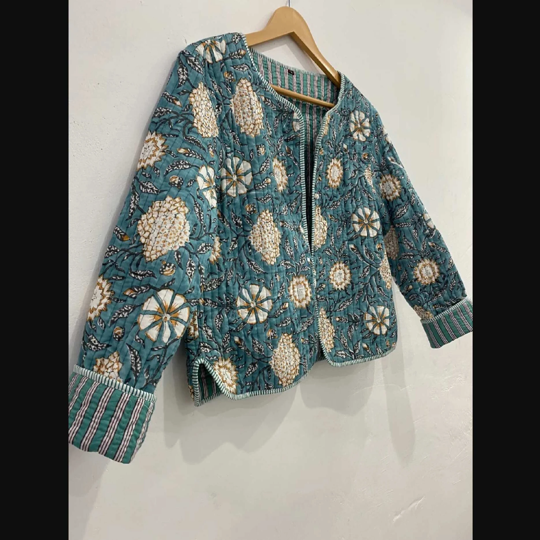 Indian Hand Quilted Kantha Jacket Hand Stitched Kantha Coat Hand Block ...