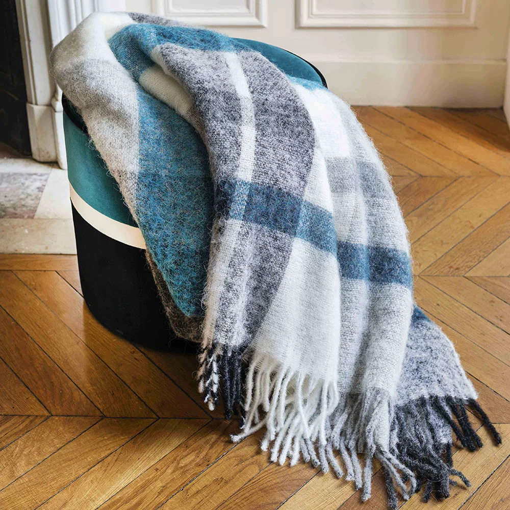 Iseo - Plain Plaid Alpaca And Mohair Blend - 130x180 - Buy Throw Maxi ...