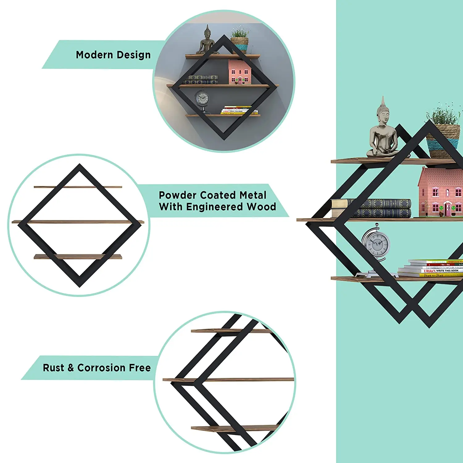 3 Tier Wall Decor Shelf Metal Wooden Rustic Decorative Hanging Entryway ...