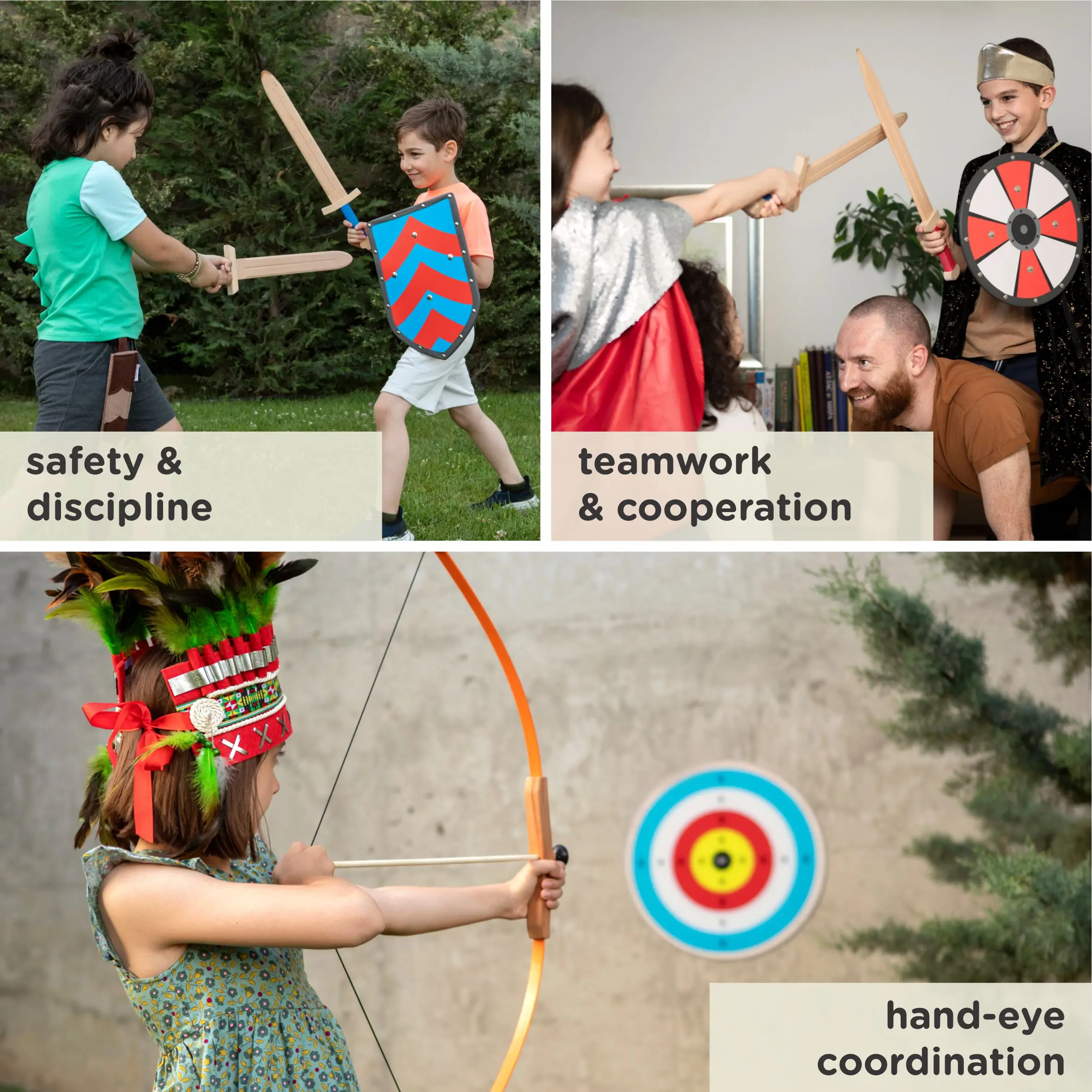 Toy Crossbow For Kids With 3 Arrows Pretend Play Handmade Wooden Bow ...