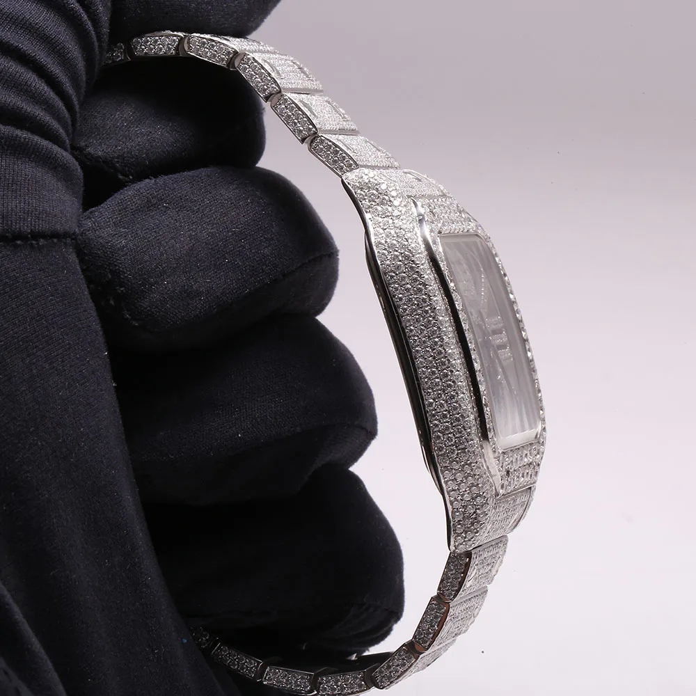 Fully Iced Out Skeleton Square Dial Hip Hop Lab Grown Diamond Wrist ...