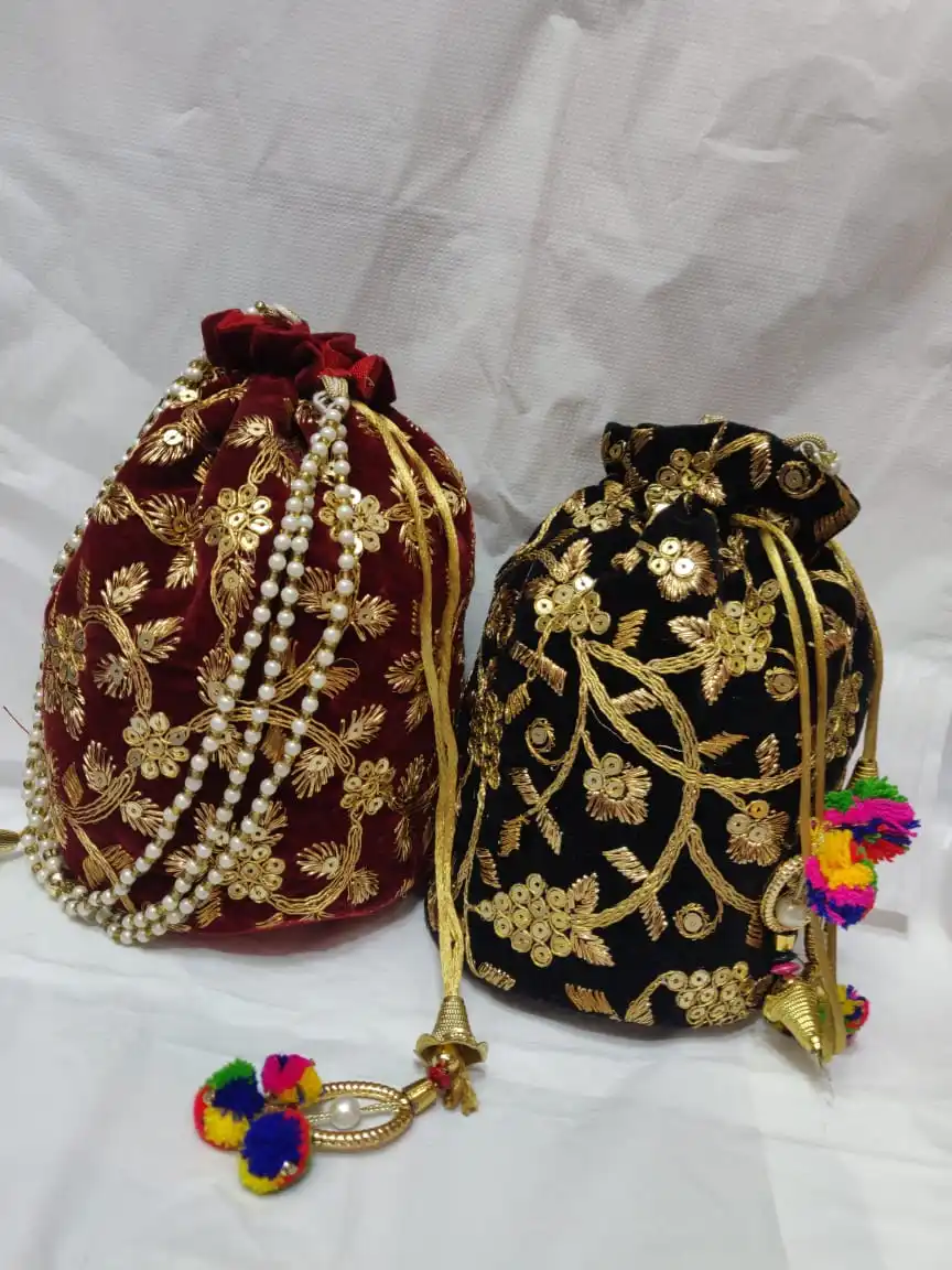 Custom Made Multi Colored Floral Embroidery Drawstring Potli Bags To ...