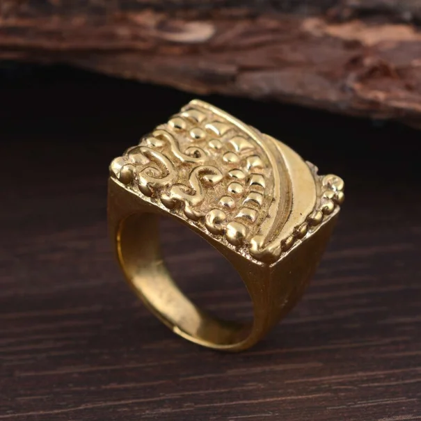 Antique Design Big Square Signet Mandala Pattern Chunky Brass Ring for ...