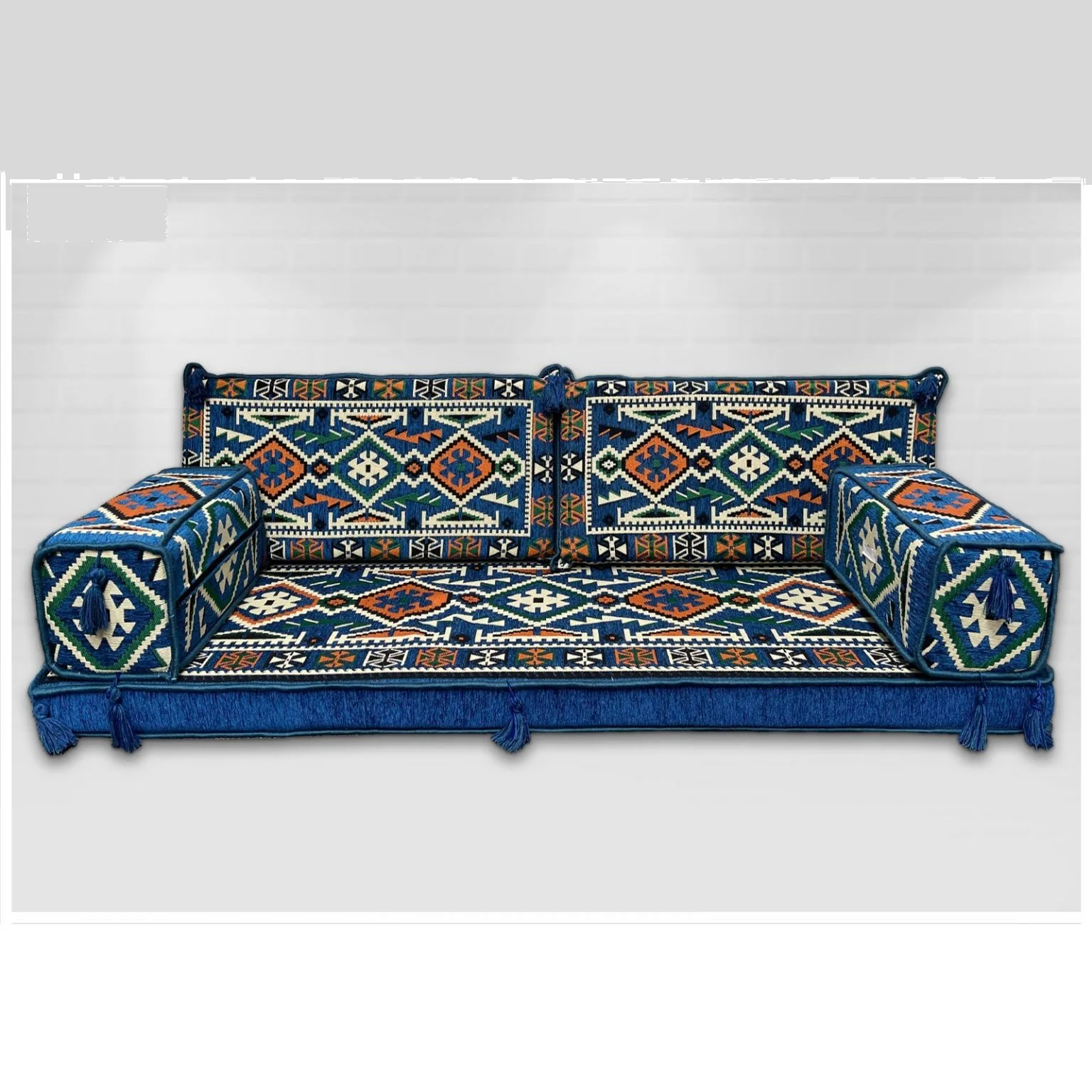 Aqua Afghan Toshak Velvet Sofa Set Cover with Floral Pattern & Cushion ...