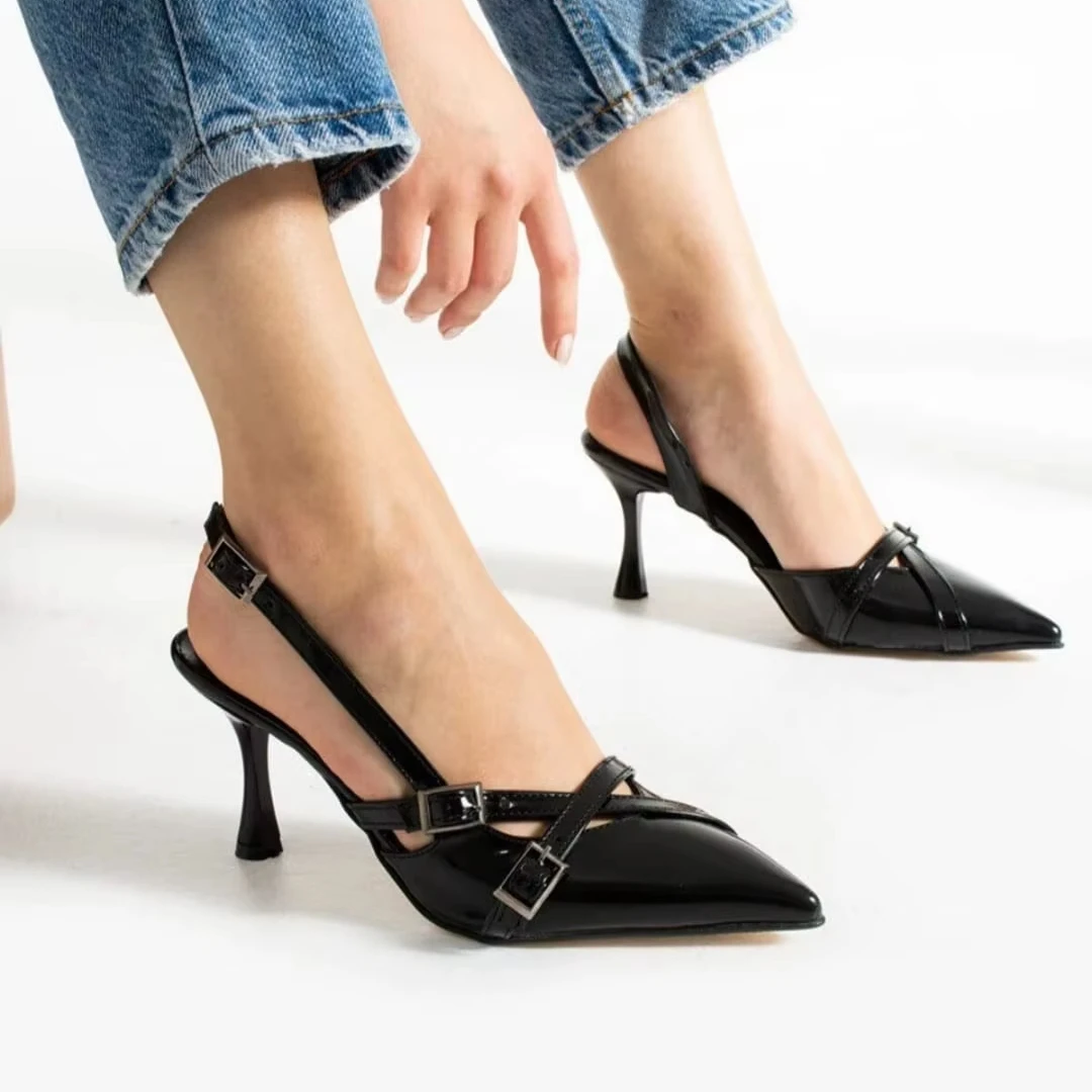 Double-Strap Buckle Detailed SHOES Patent Leather Women's High Heel ...