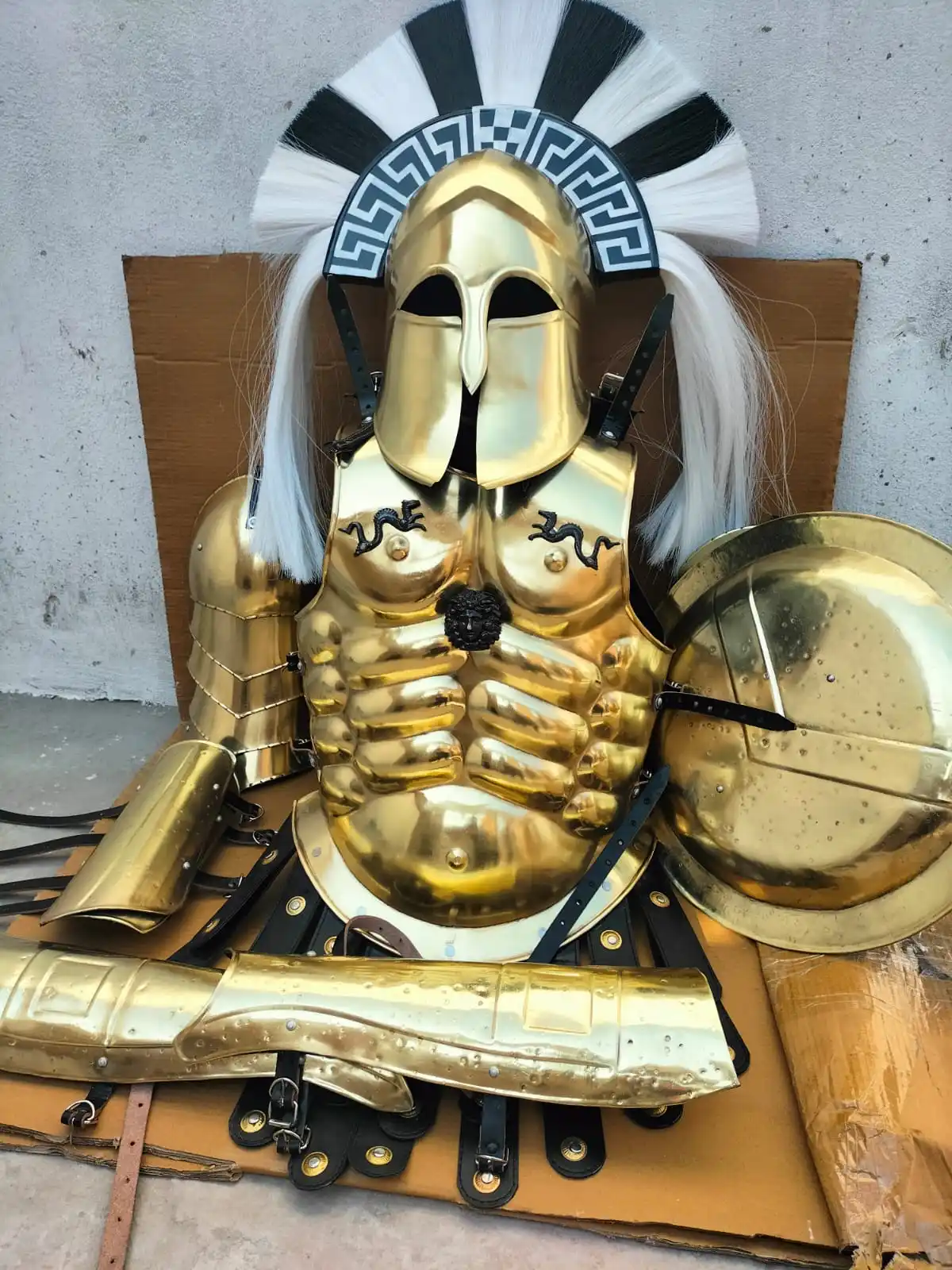 Medieval Roman Muscle Jacket Greek Corinthian Helmet With Feather Arm ...