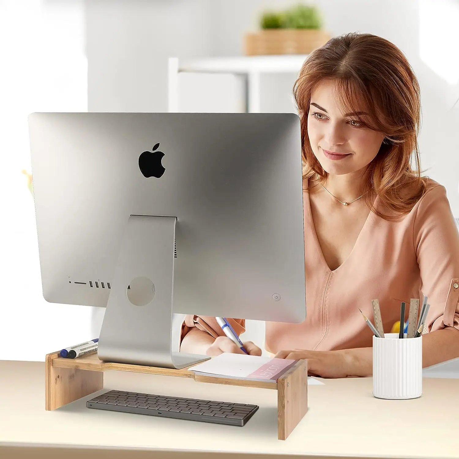 Bamboo Monitor Stand Riser Monitor Riser With 2 Adjustable Height 15.8 ...