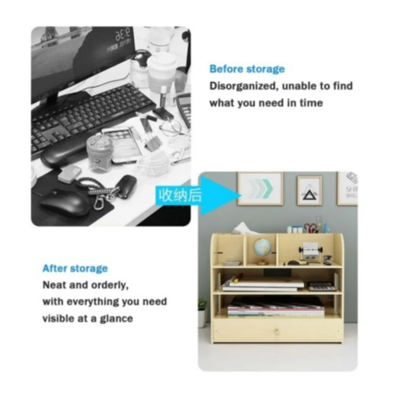 Wooden Bamboo Multi-function Desktop Organizer Bookshelf Tissue Boxed ...