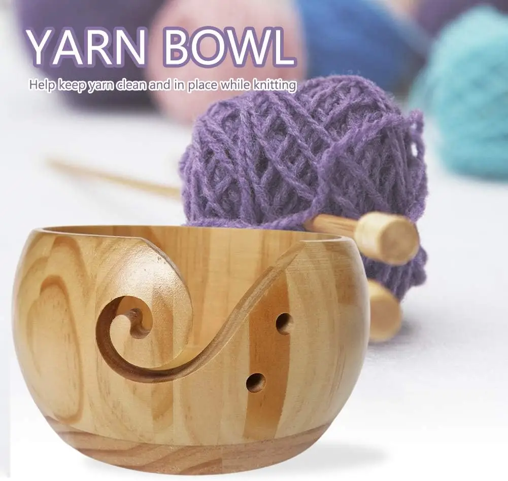 Bamboo Yarn Bowl,Handmade Wooden Yarn Storage Bowl With Holes,Knitting ...