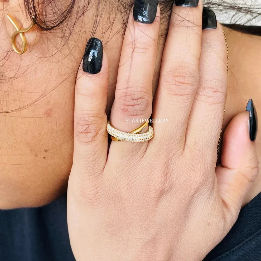 14K Solid Gold Cris Cross Overlap Solid Gold Wedding Band Ring ...