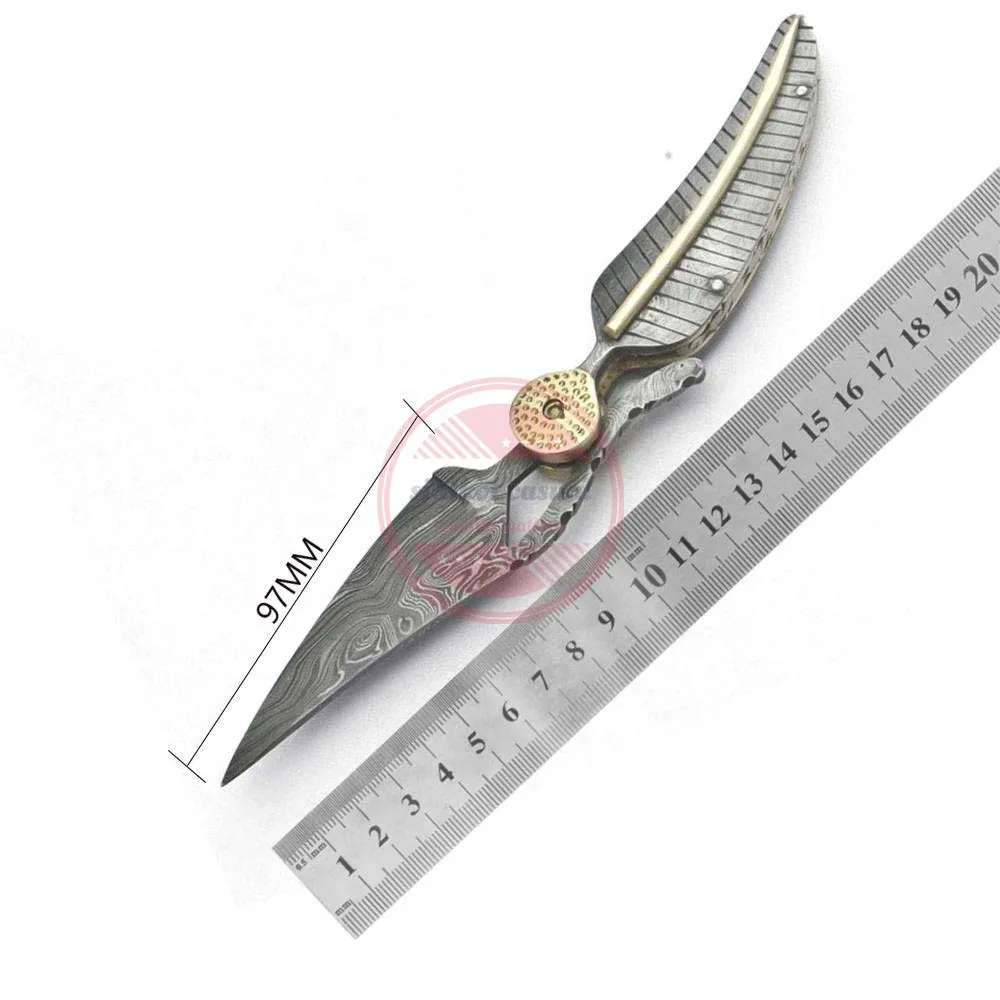 High Quality Damascus Steel Blade Wooden Handle Folding Knife Pocket ...