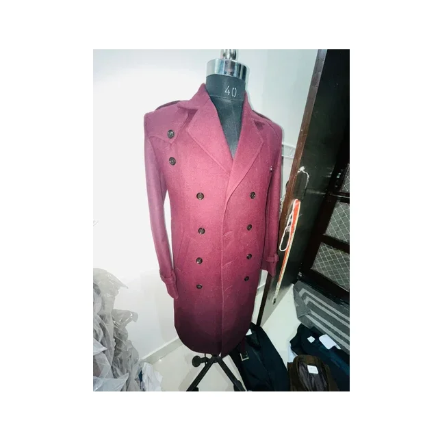 Super Sell 2024 Men Wool Maroon Long Coat With Long Coat Full Sleeves ...