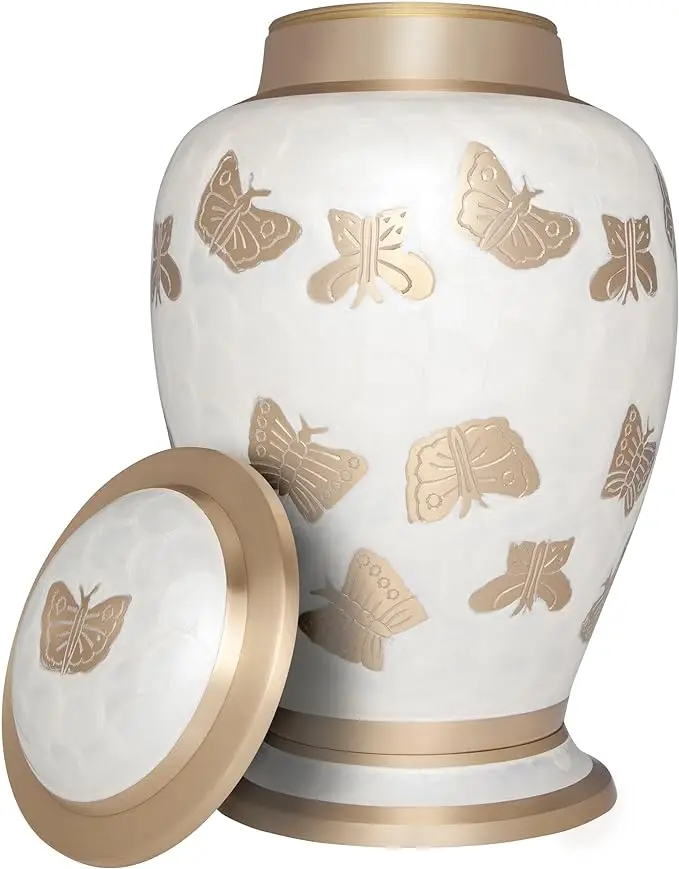 White Funeral Cremation Urn With Gold Butterflies Mariposas Model In ...