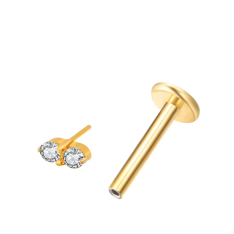 ASTM F136 Titanium Threadless Push Pin Labret 18k Gold PVD Plated Lip ...