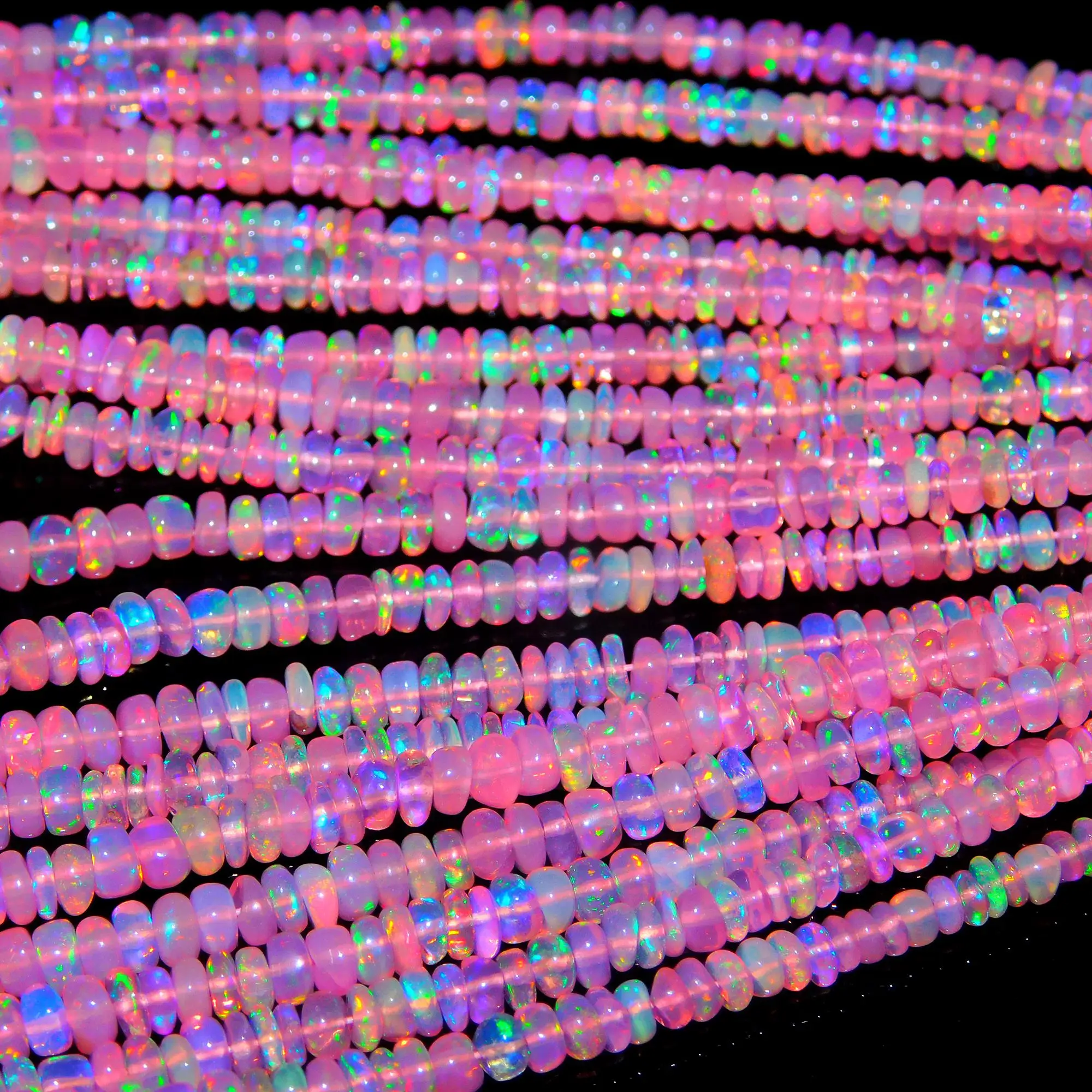 Aaa+ Pink Ethiopian Opal 3 - 5 Mm Flashy Smooth Rondelle Beads 100% Natural Stone Beads Welo ...