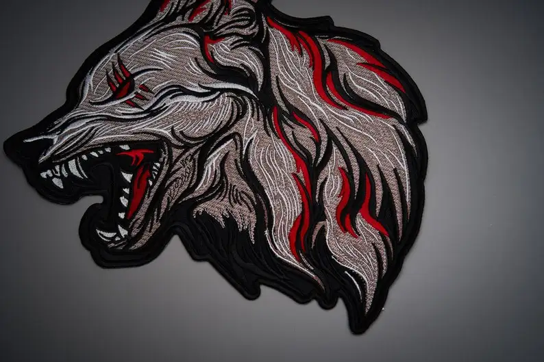 Custom Red Wolf Large Back Embroidery Patch For Custom Biker Vest High ...